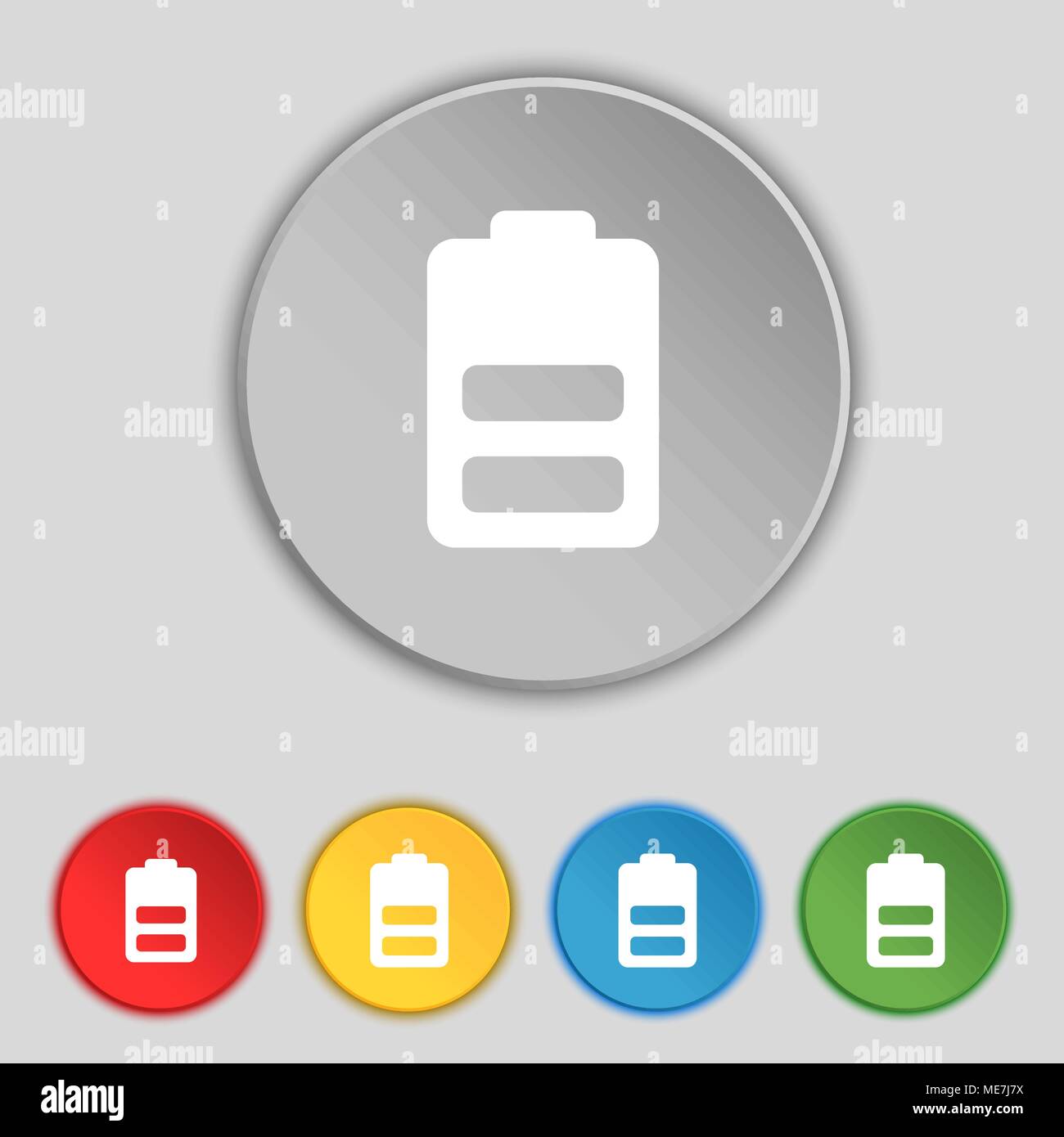 Battery half level, Low electricity icon sign. Symbol on five flat ...