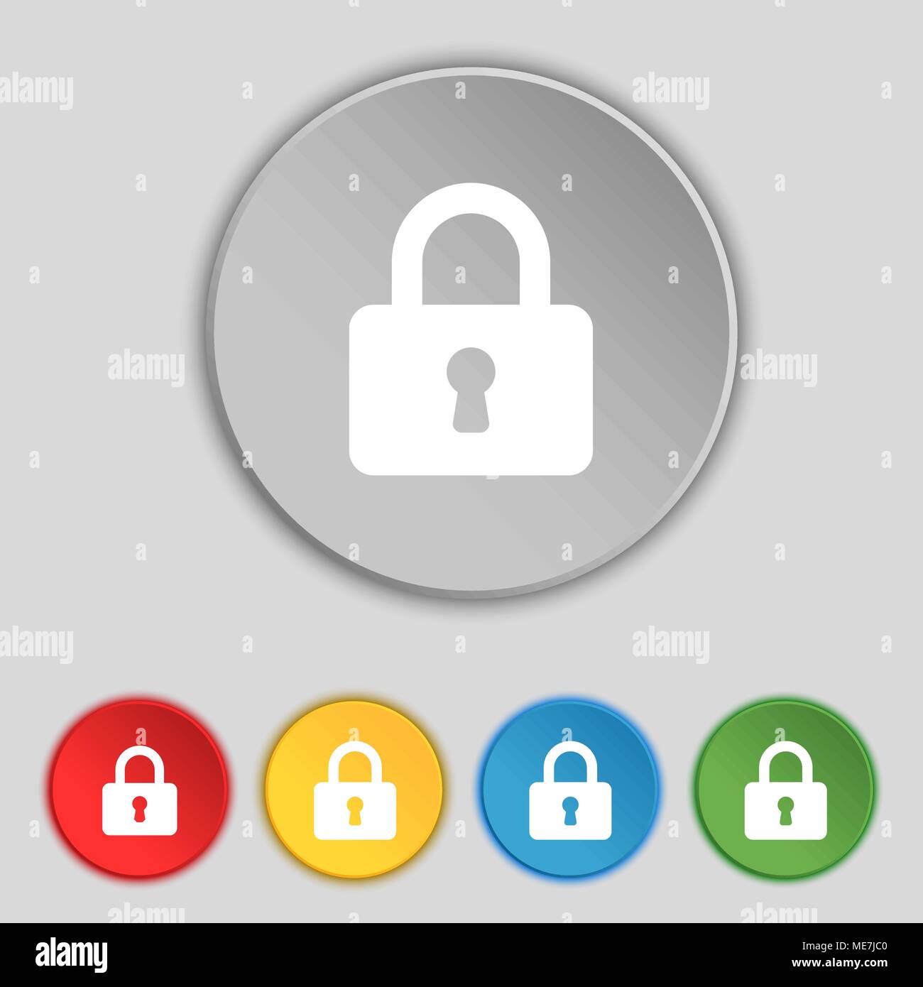 Pad Lock icon sign. Symbol on five flat buttons. Vector illustration ...