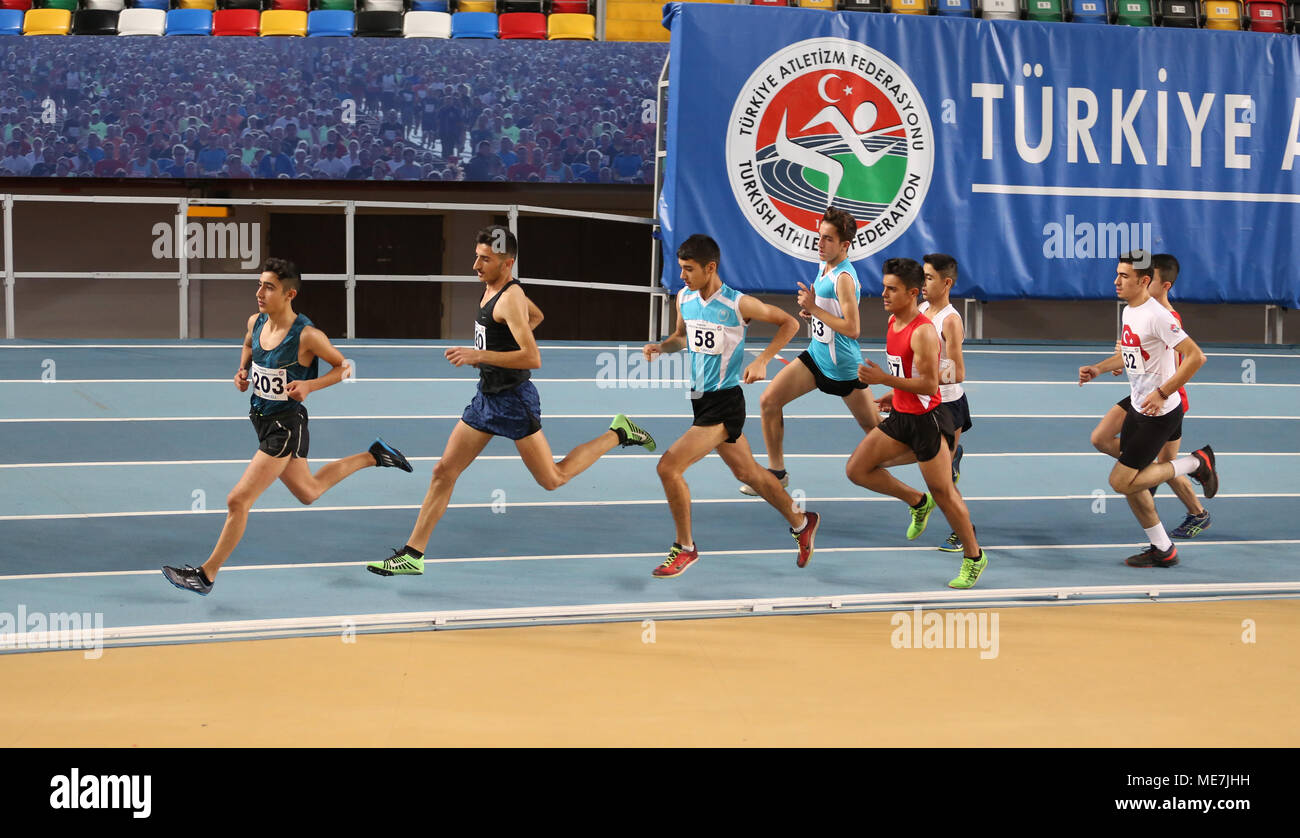 ISTANBUL, TURKEY - JANUARY 07, 2018: Athletes running during Turkish ...