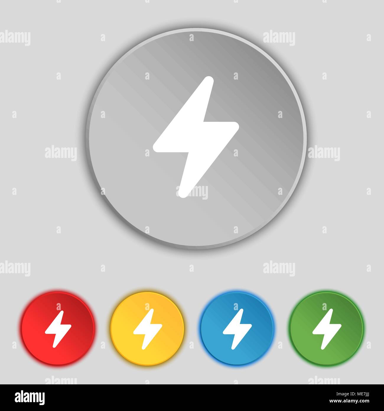 Photo flash icon sign. Symbol on five flat buttons. Vector illustration ...