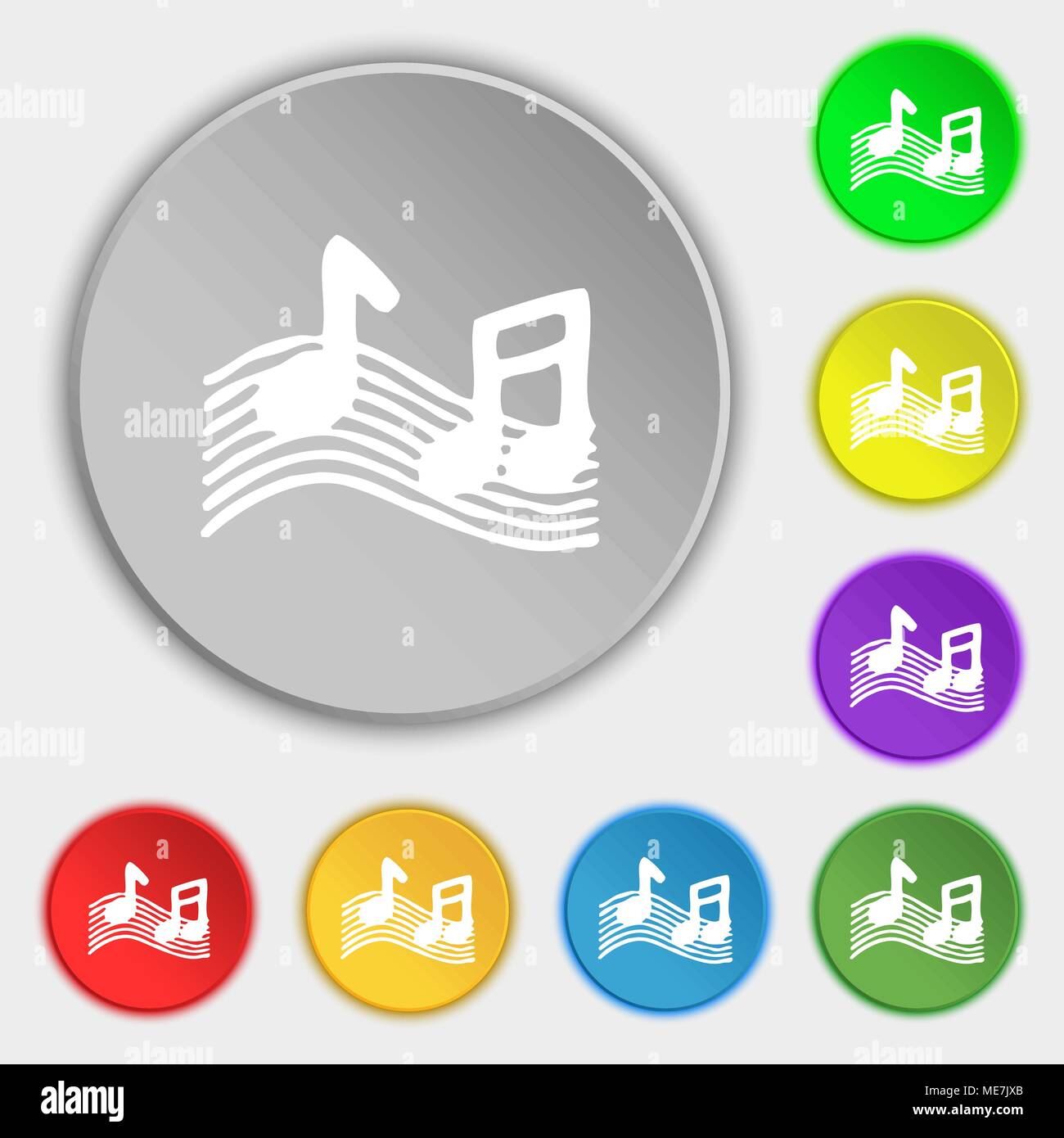 musical note, music, ringtone icon sign. Symbol on five flat buttons ...
