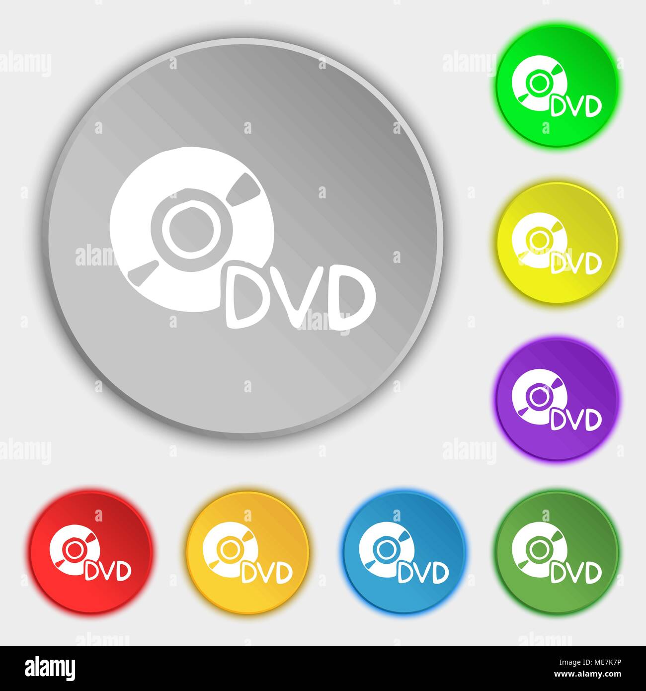 dvd icon sign. Symbol on five flat buttons. Vector illustration Stock ...