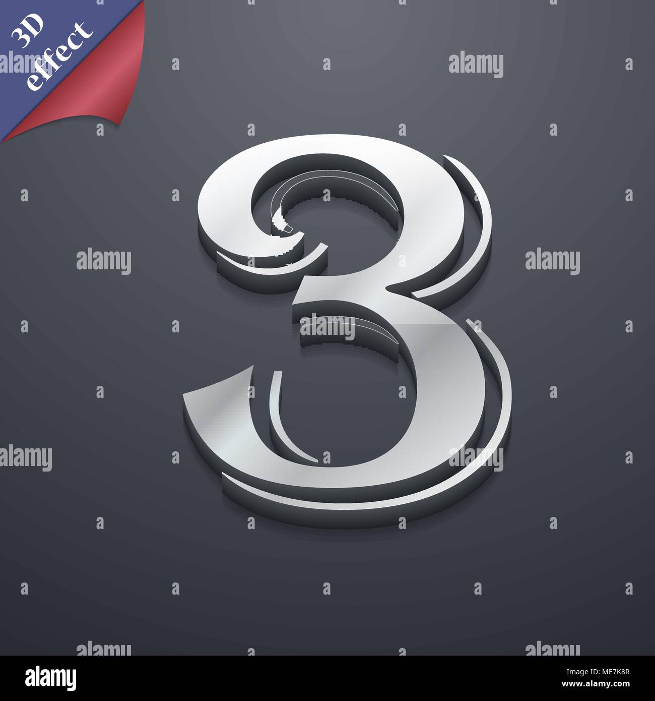 number three icon symbol. 3D style. Trendy, modern design with space ...