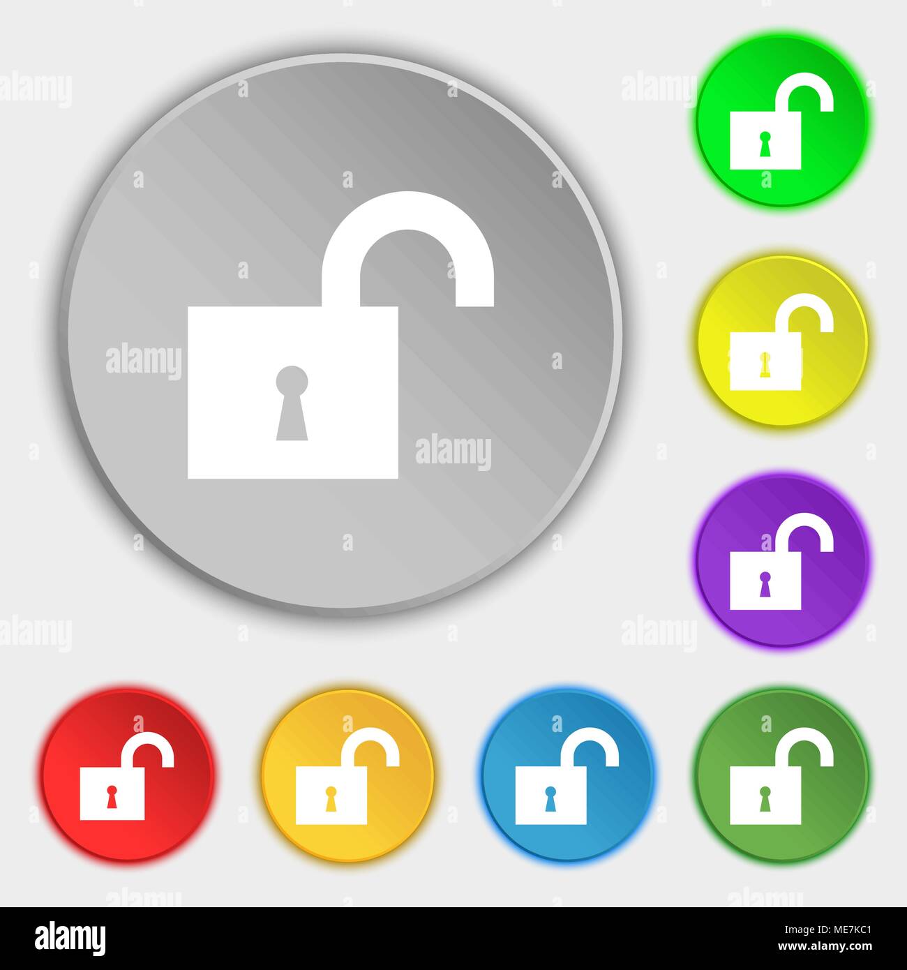 open lock icon sign. Symbol on five flat buttons. Vector illustration ...
