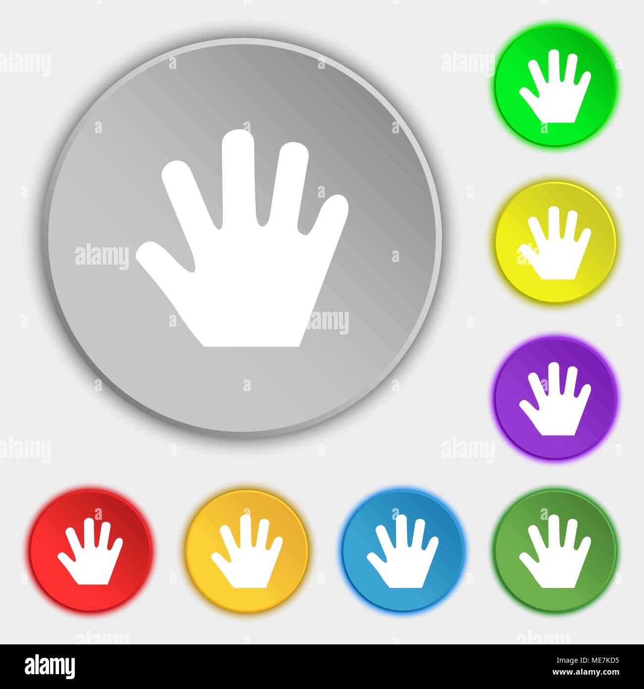 Hand icon sign. Symbol on five flat buttons. Vector illustration Stock ...