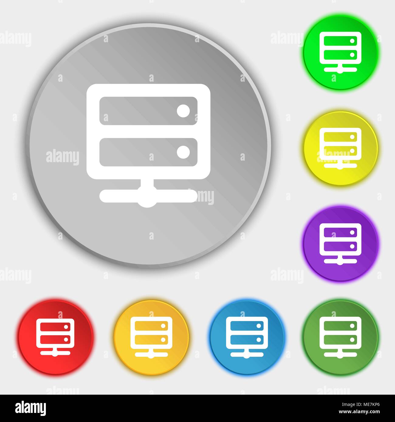 Server icon sign. Symbol on five flat buttons. Vector illustration ...