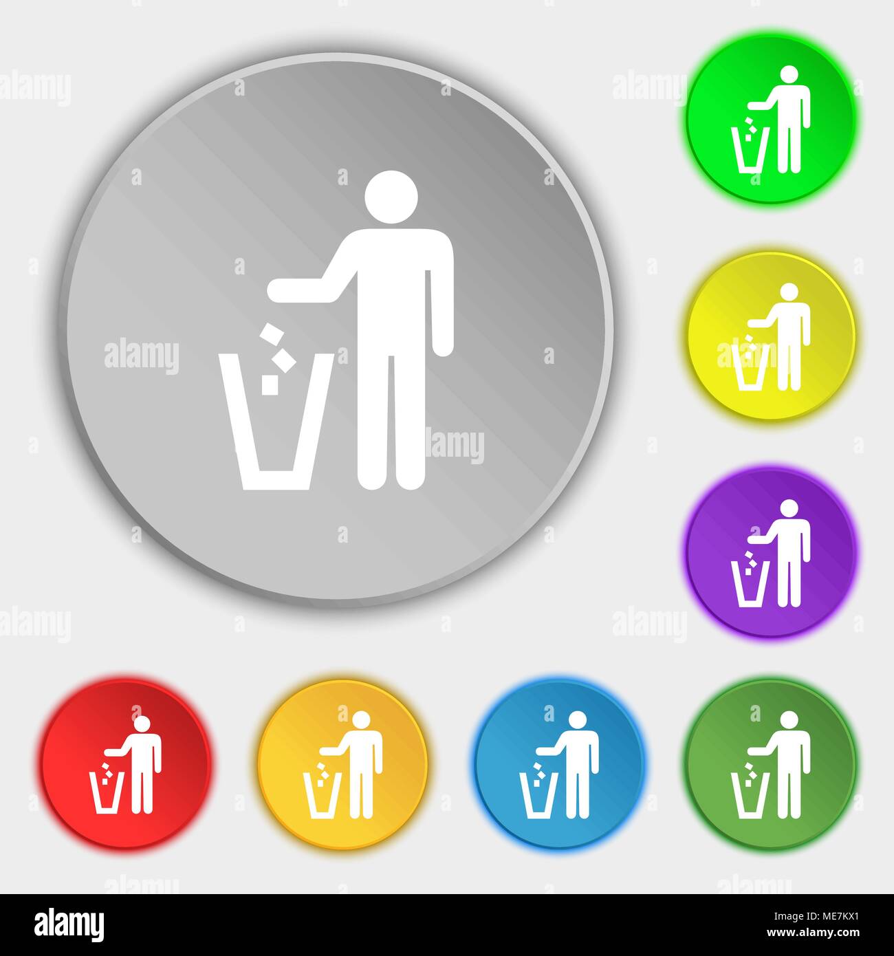 throw away the trash icon sign. Symbol on five flat buttons. Vector ...