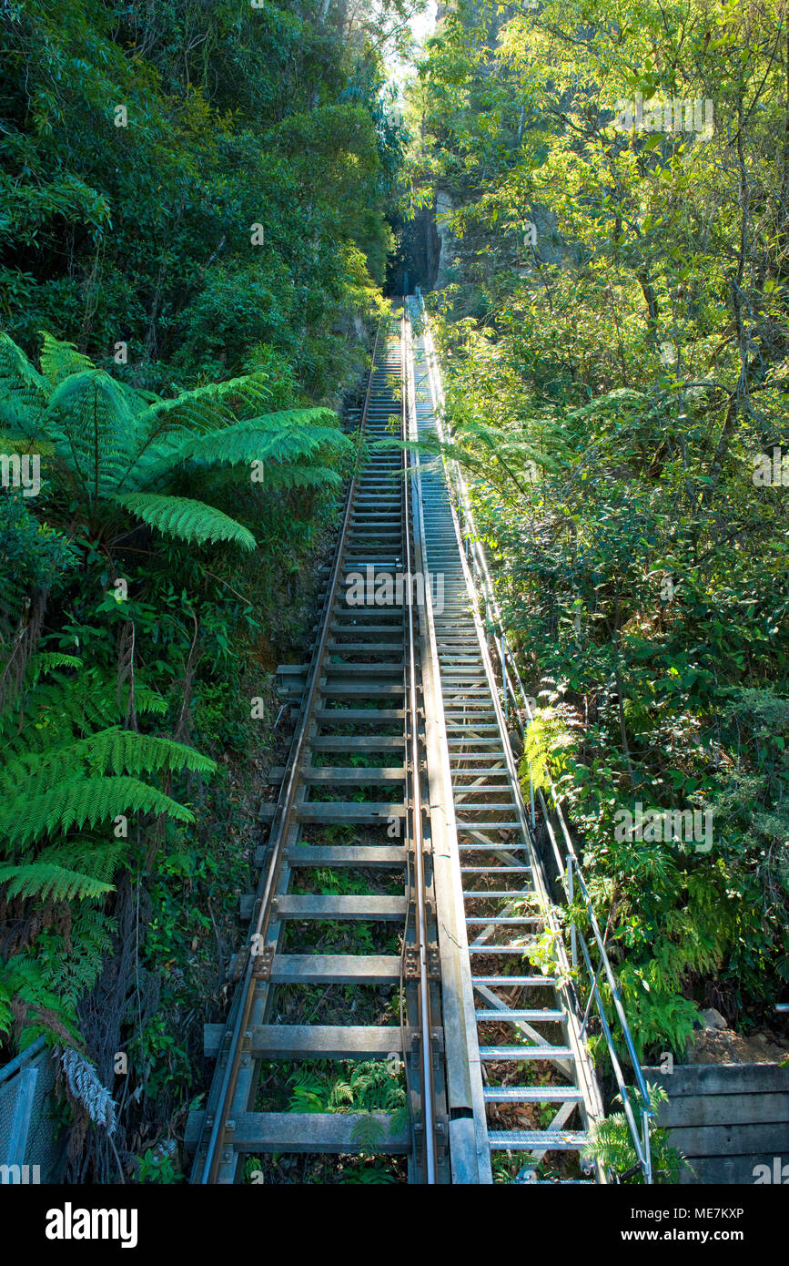 Steep inclined passenger railway at Scenic World. Katoomba Stock Photo ...