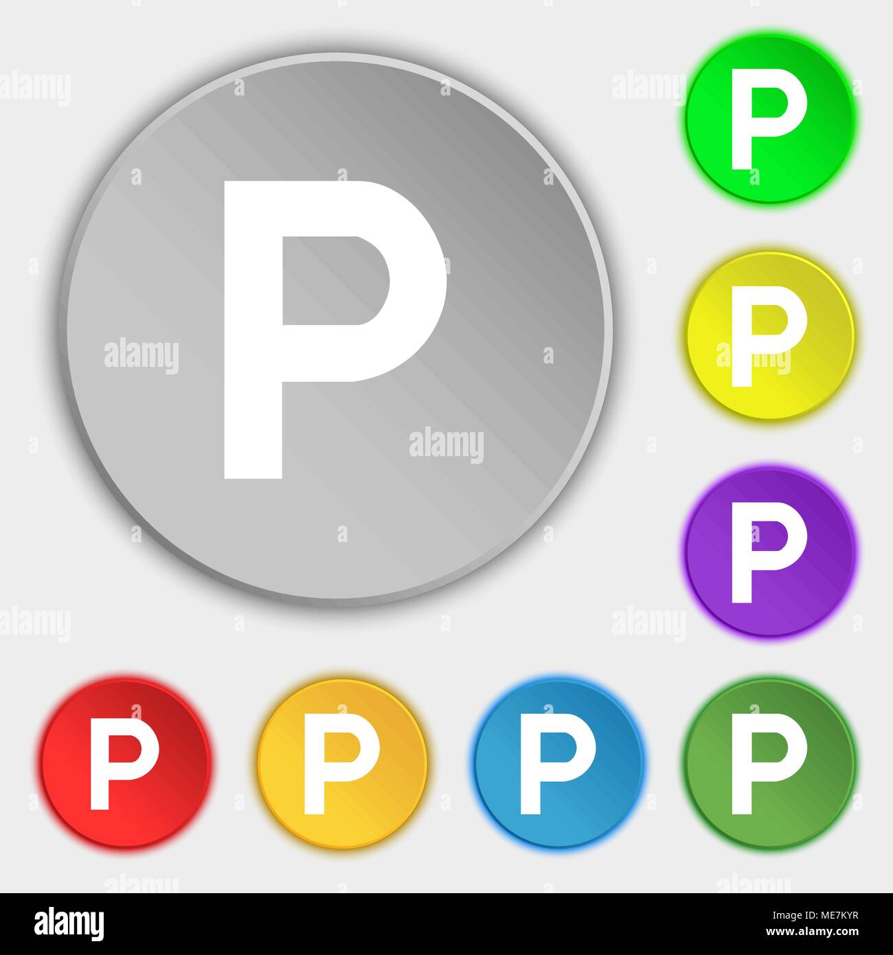 parking icon sign. Symbol on five flat buttons. Vector illustration ...
