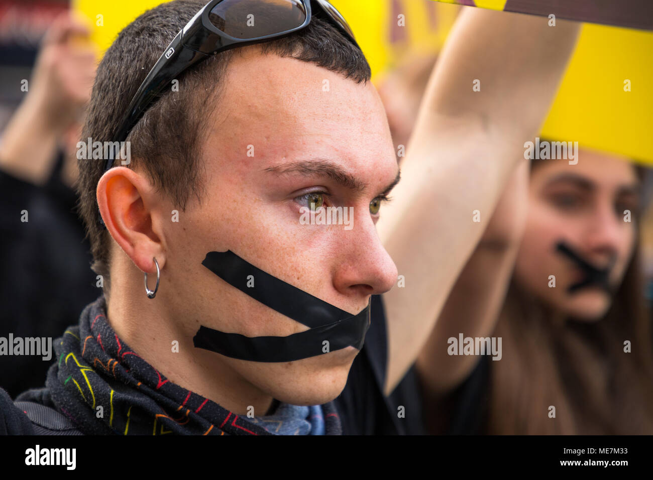 Taped mouth protest hi-res stock photography and images - Alamy