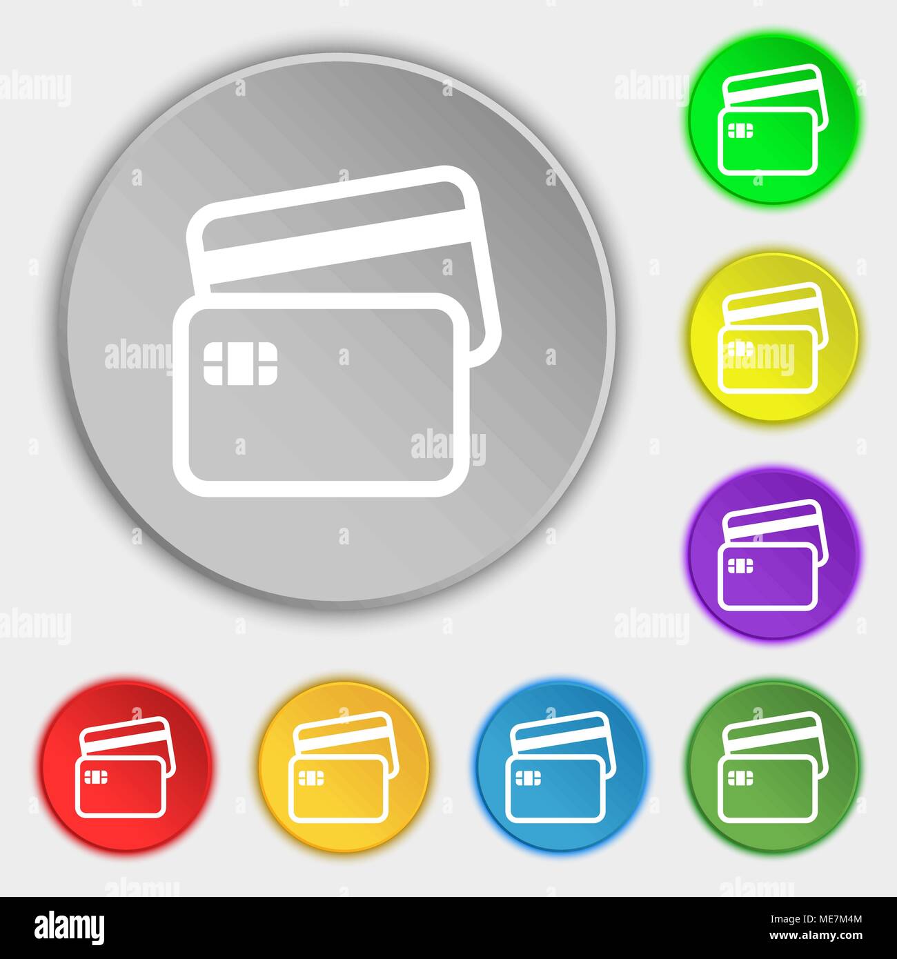 Credit card icon sign. Symbol on eight flat buttons. Vector ...