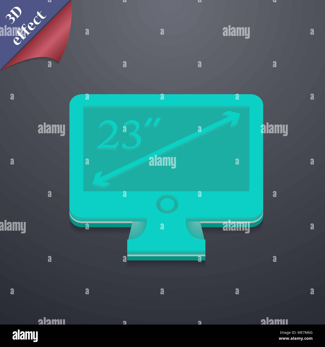diagonal of the monitor 23 inches icon symbol. 3D style. Trendy, modern ...