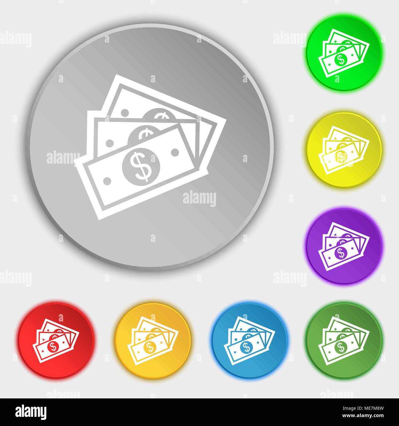 U.s dollar icon sign. Symbol on eight flat buttons. Vector illustration ...