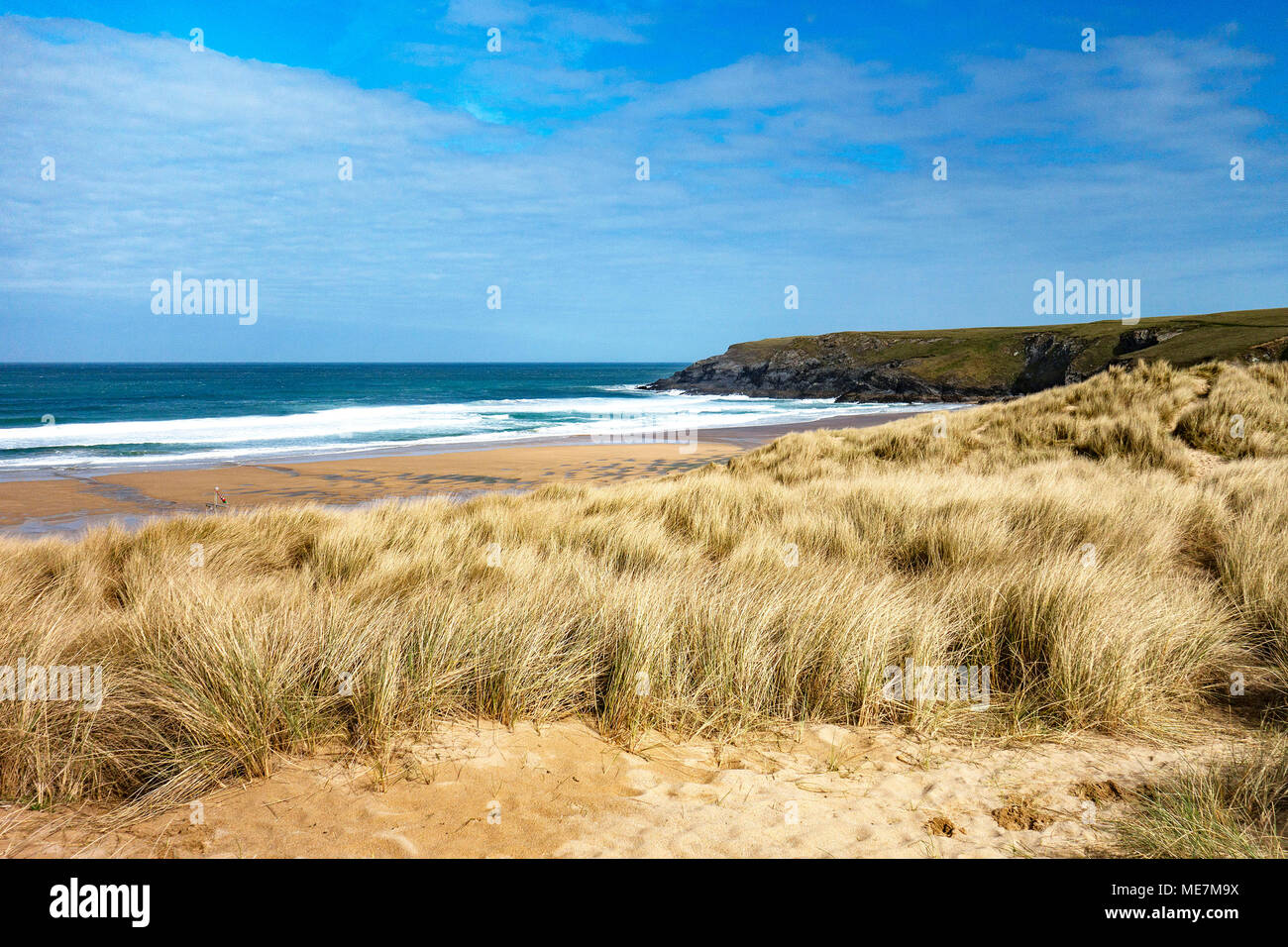 sunny spring weather at holywell bay, cornwall, england, britain,uk ...