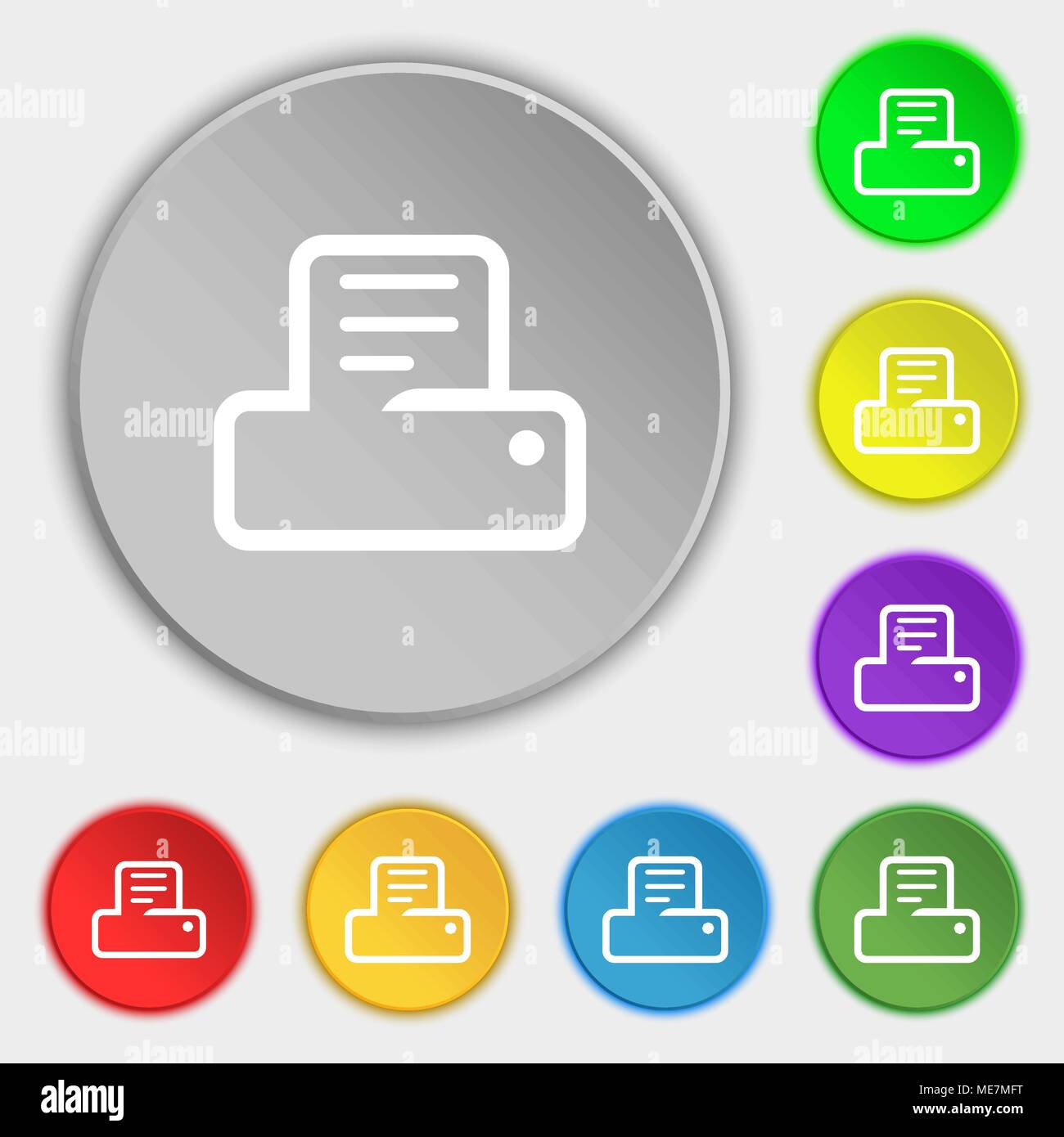 Printing icon sign. Symbol on eight flat buttons. Vector illustration ...