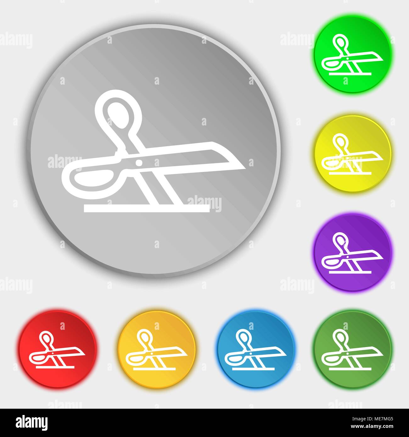 scissors icon sign. Symbol on eight flat buttons. Vector illustration ...