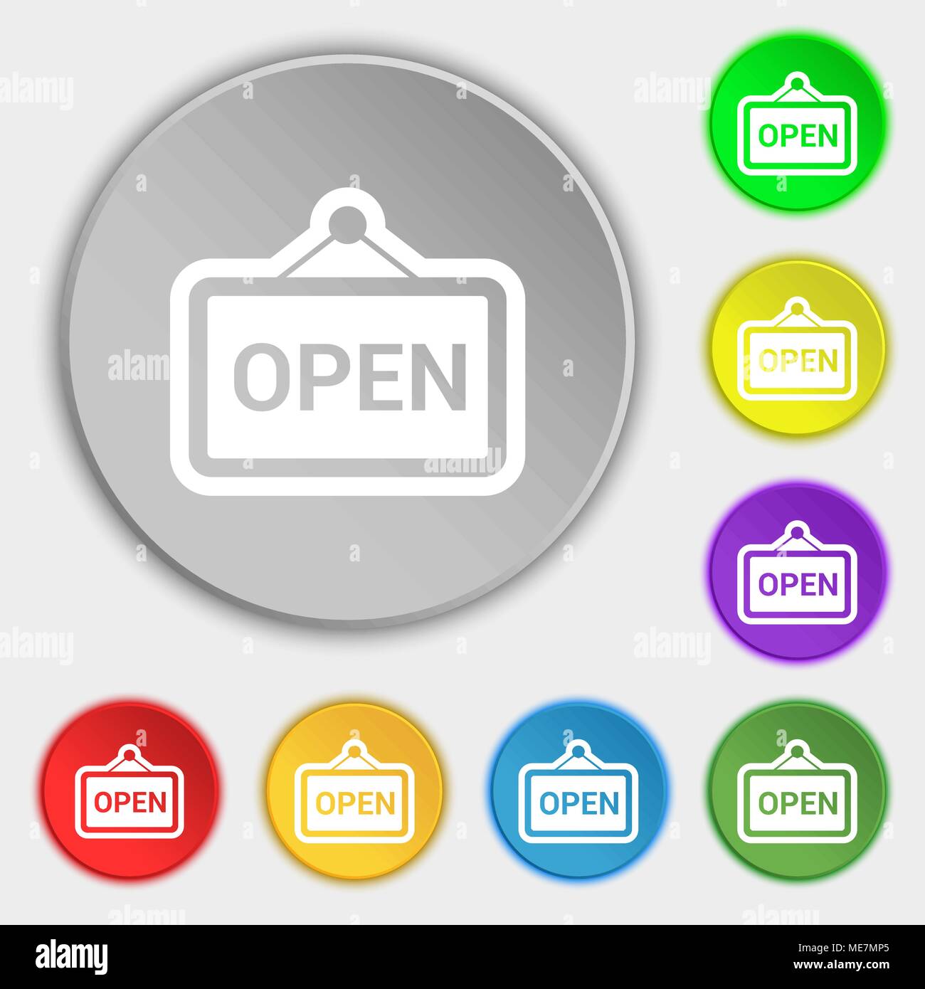 open icon sign. Symbol on eight flat buttons. Vector illustration Stock ...