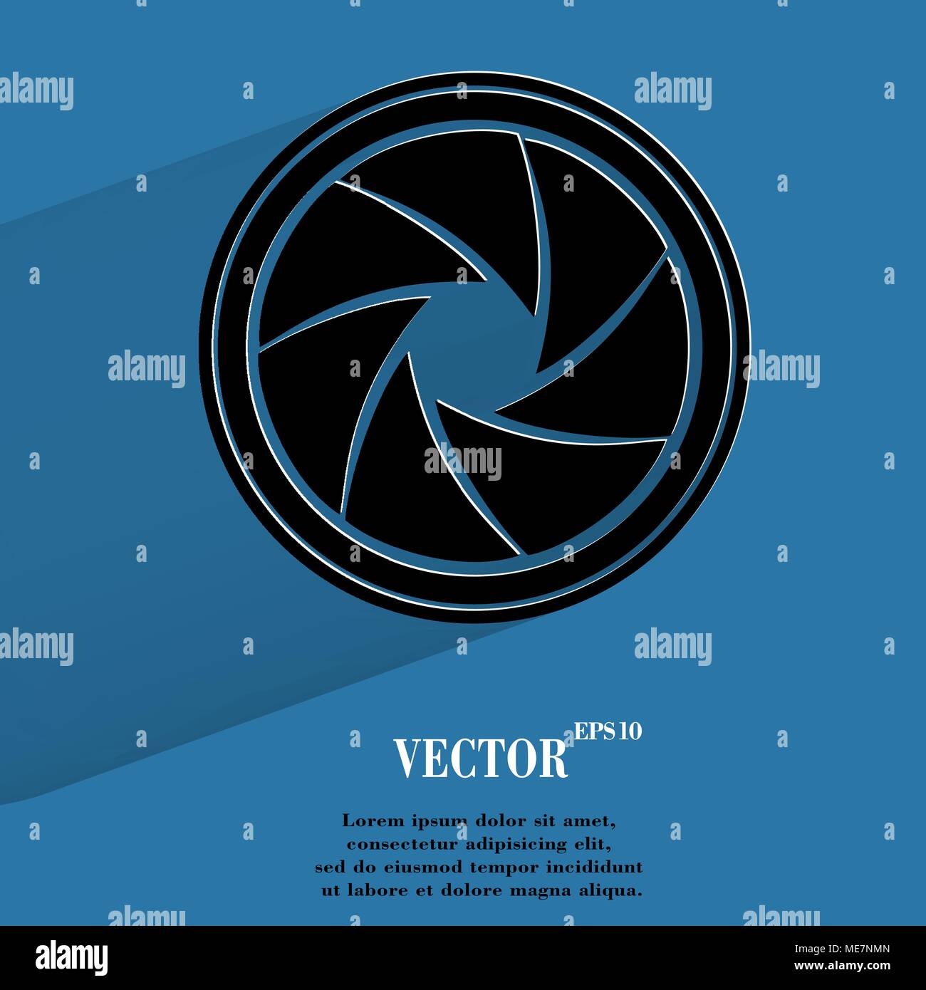 Photo camera diaphragm. Flat modern web button with long shadow and space for your text. Vector ...