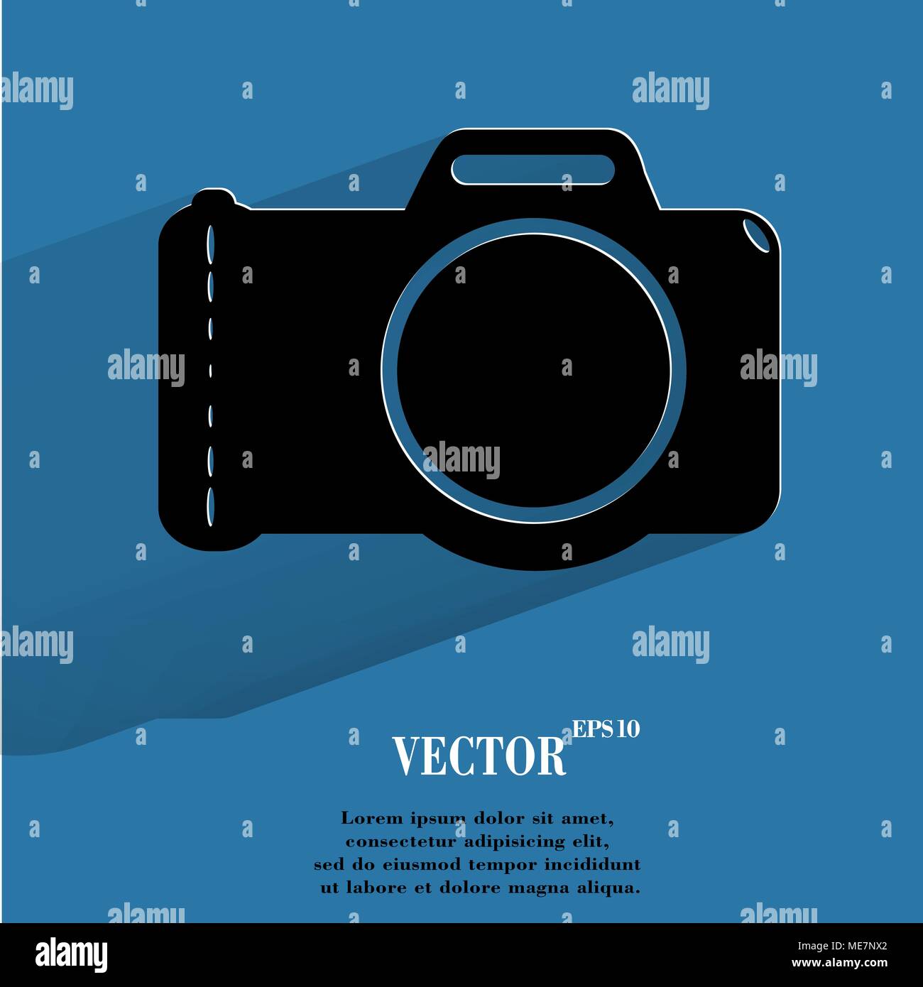 Photo camera .Flat modern web button with long shadow and space for ...