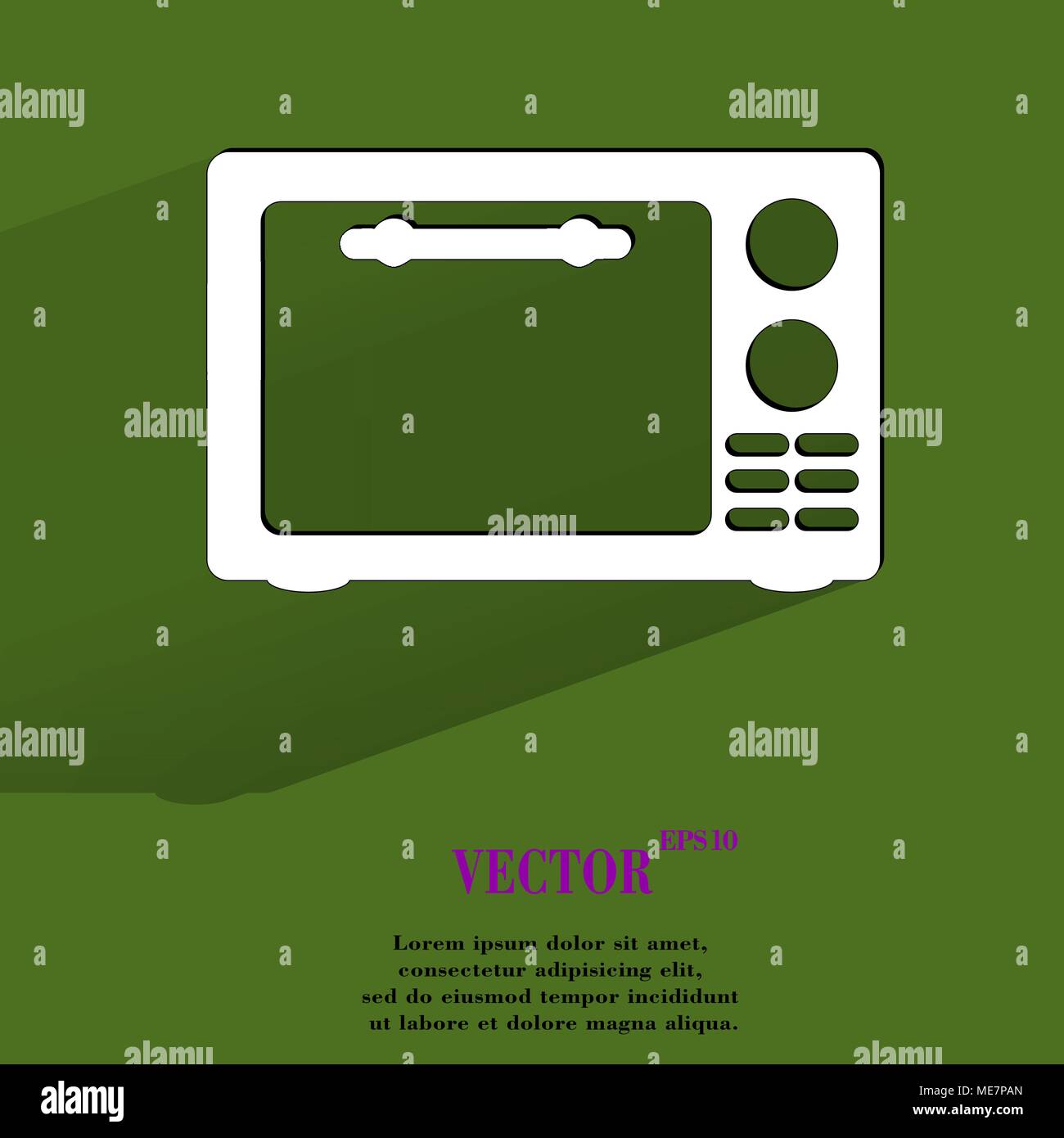 microwave. kitchen equipment Flat modern web button with long shadow ...