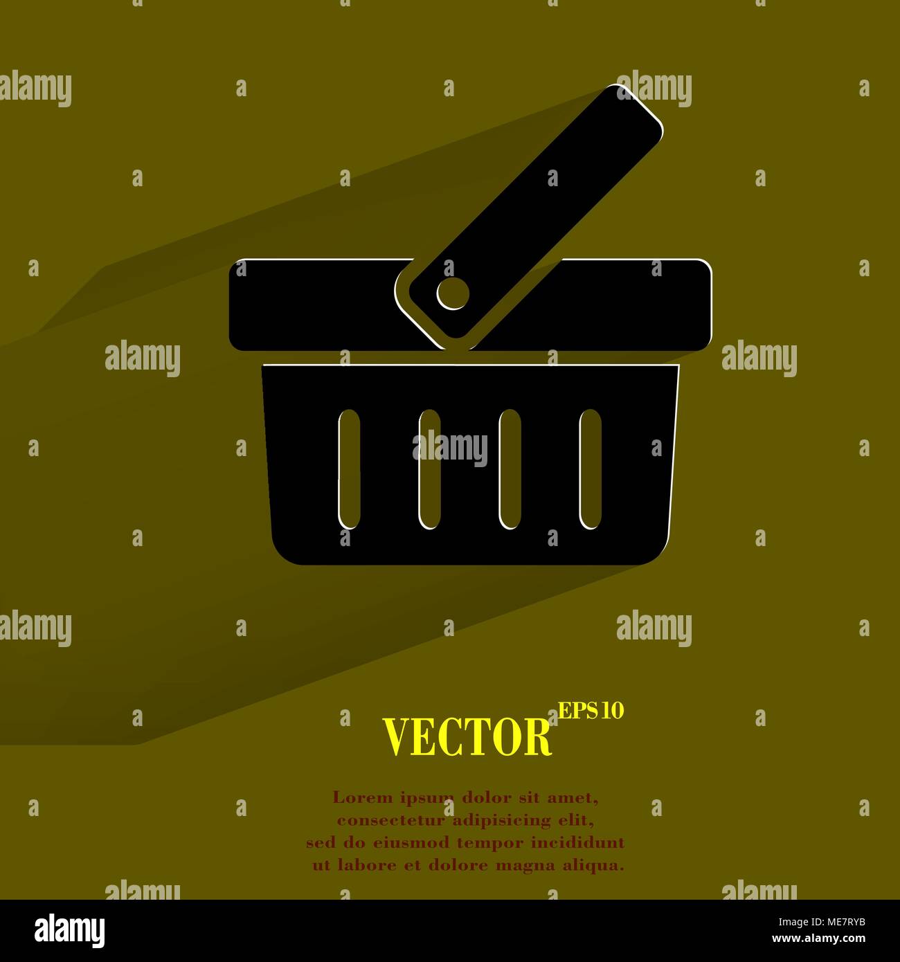 Shopping basket. Flat modern web button with long shadow and space for ...