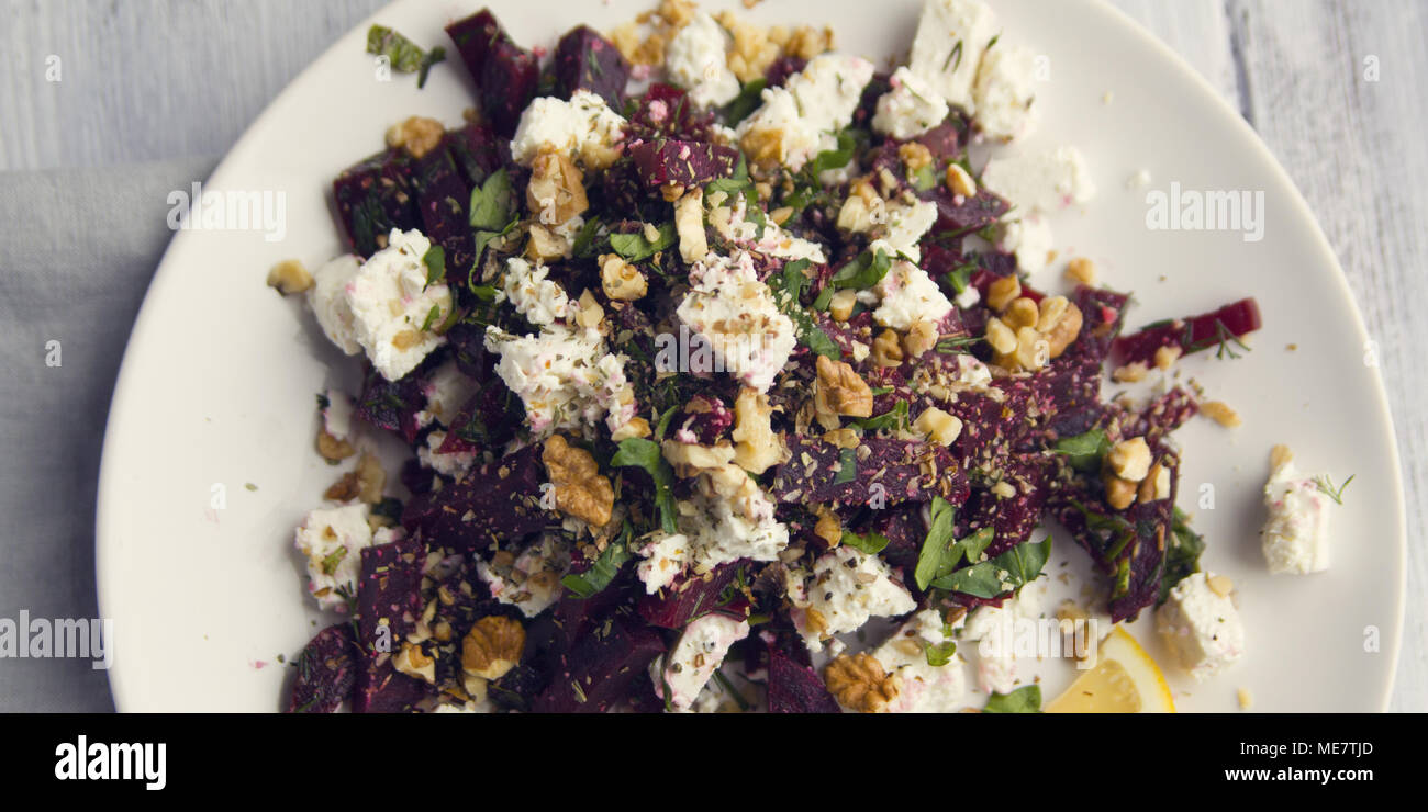 Beetroot salad with cottage cheese and walnuts. European cuisine ...