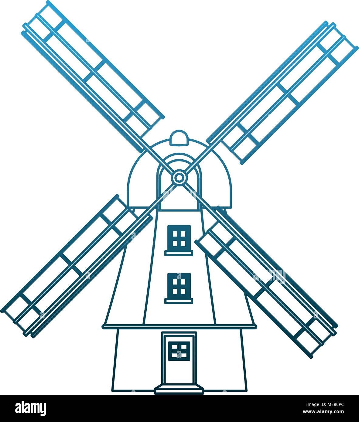 retro windmill building on blue lines Stock Vector Image & Art - Alamy