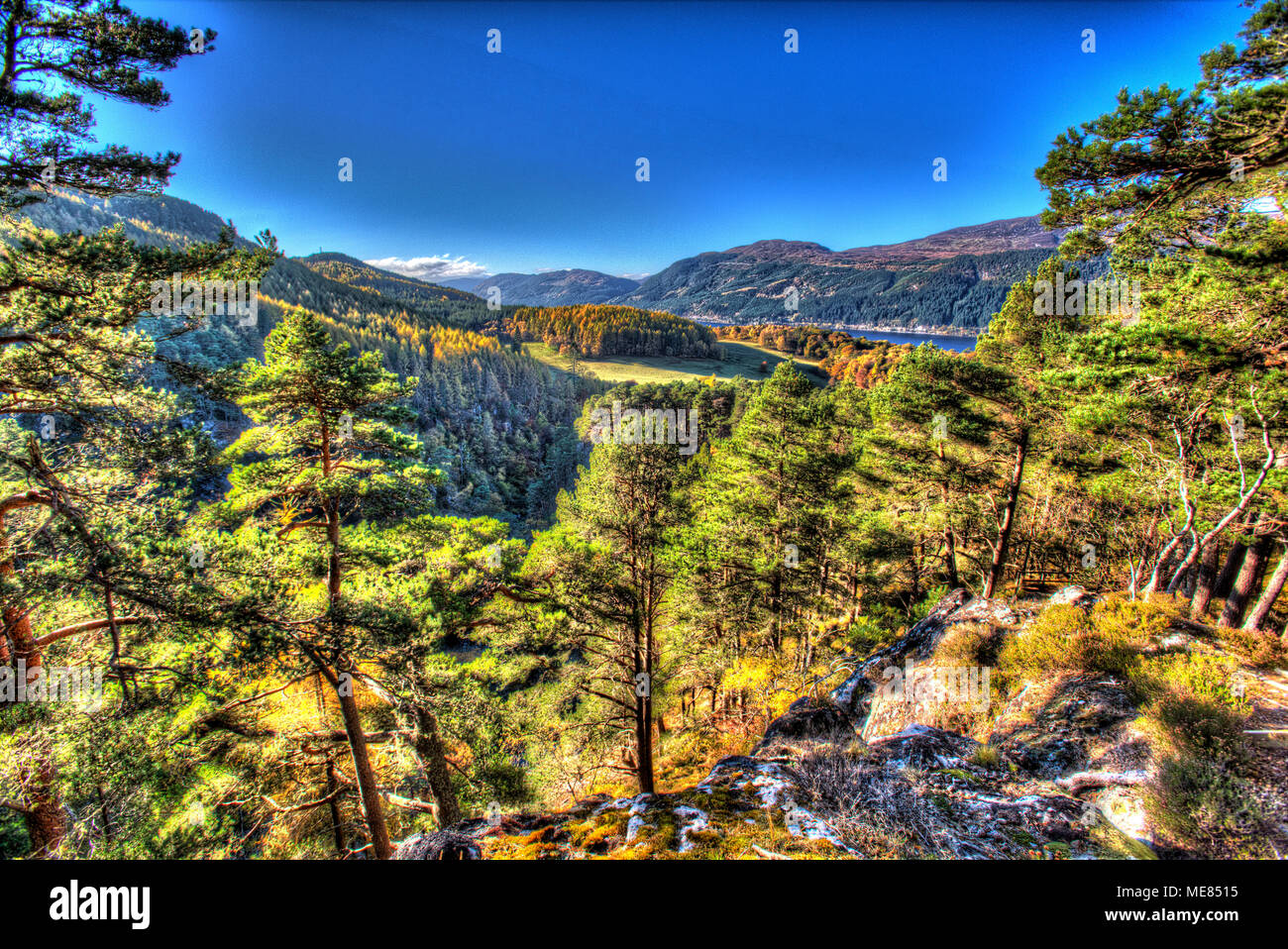 Loch Ness, Scotland. Artistic autumnal view of Camus Forest area above ...