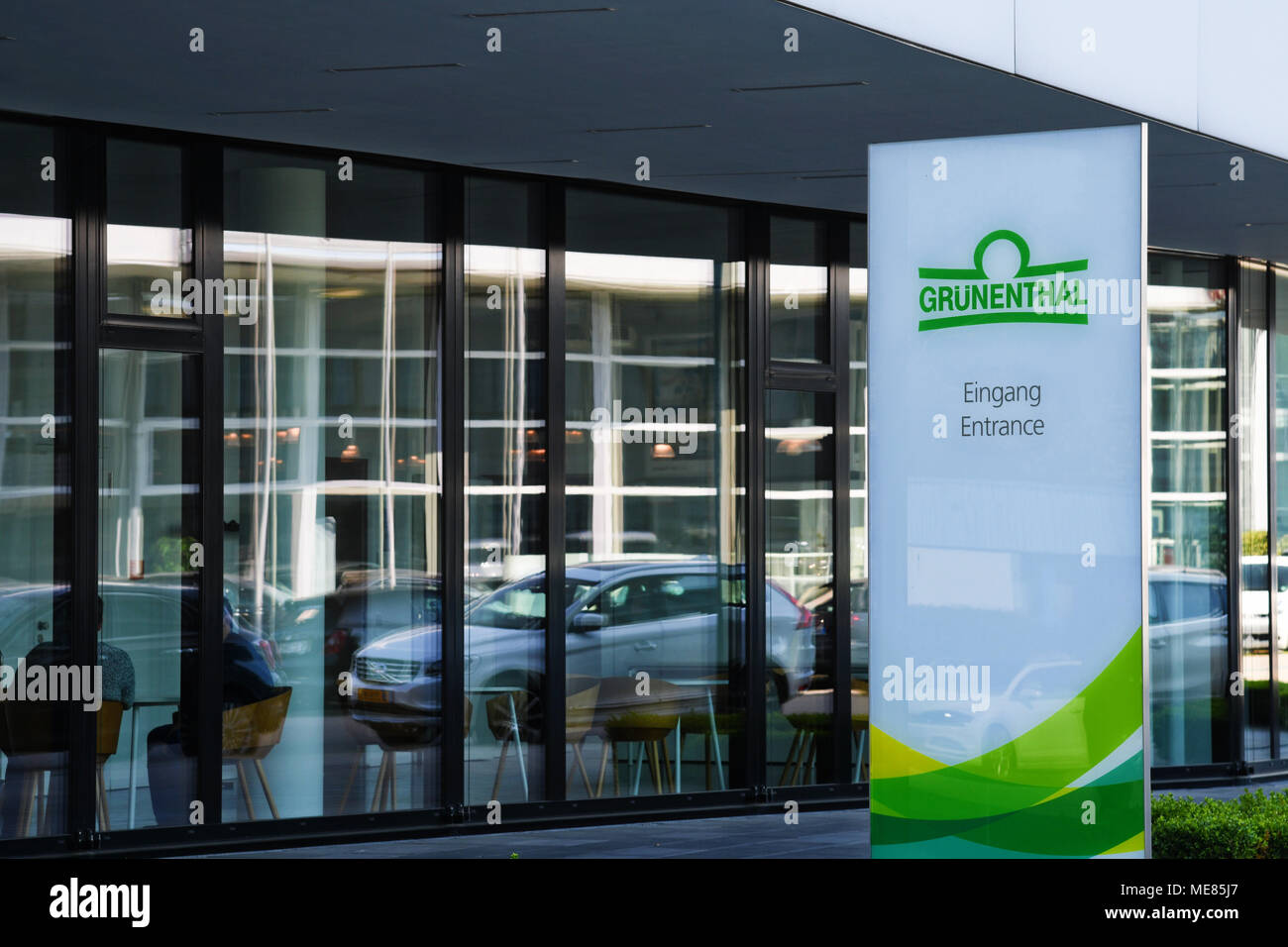 27 April 2018, Germany, Aachen: A sign outside the headquarters of the ...