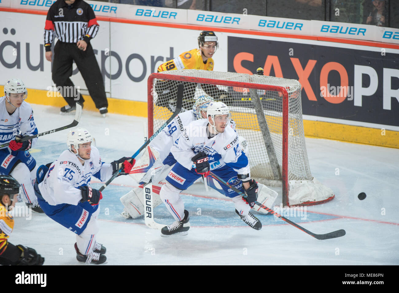 Berlin, Germany. 21st April, 2018. Ice hockey, Germany vs France at the ...