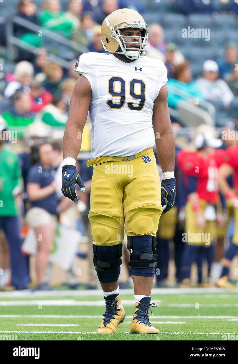 South Bend, Indiana, USA. 21st Apr, 2018. Notre Dame defensive lineman ...