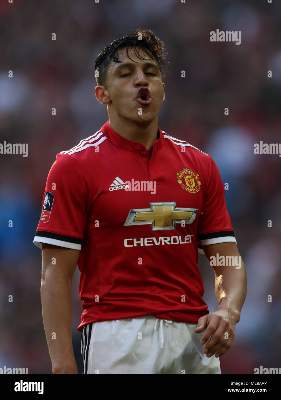London, UK, 21 April 2018. Alexis Sanchez (MU) at the Emirates FA Cup ...