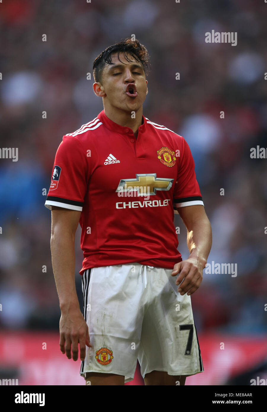 London, UK, 21 April 2018. Alexis Sanchez (MU) at the Emirates FA Cup ...