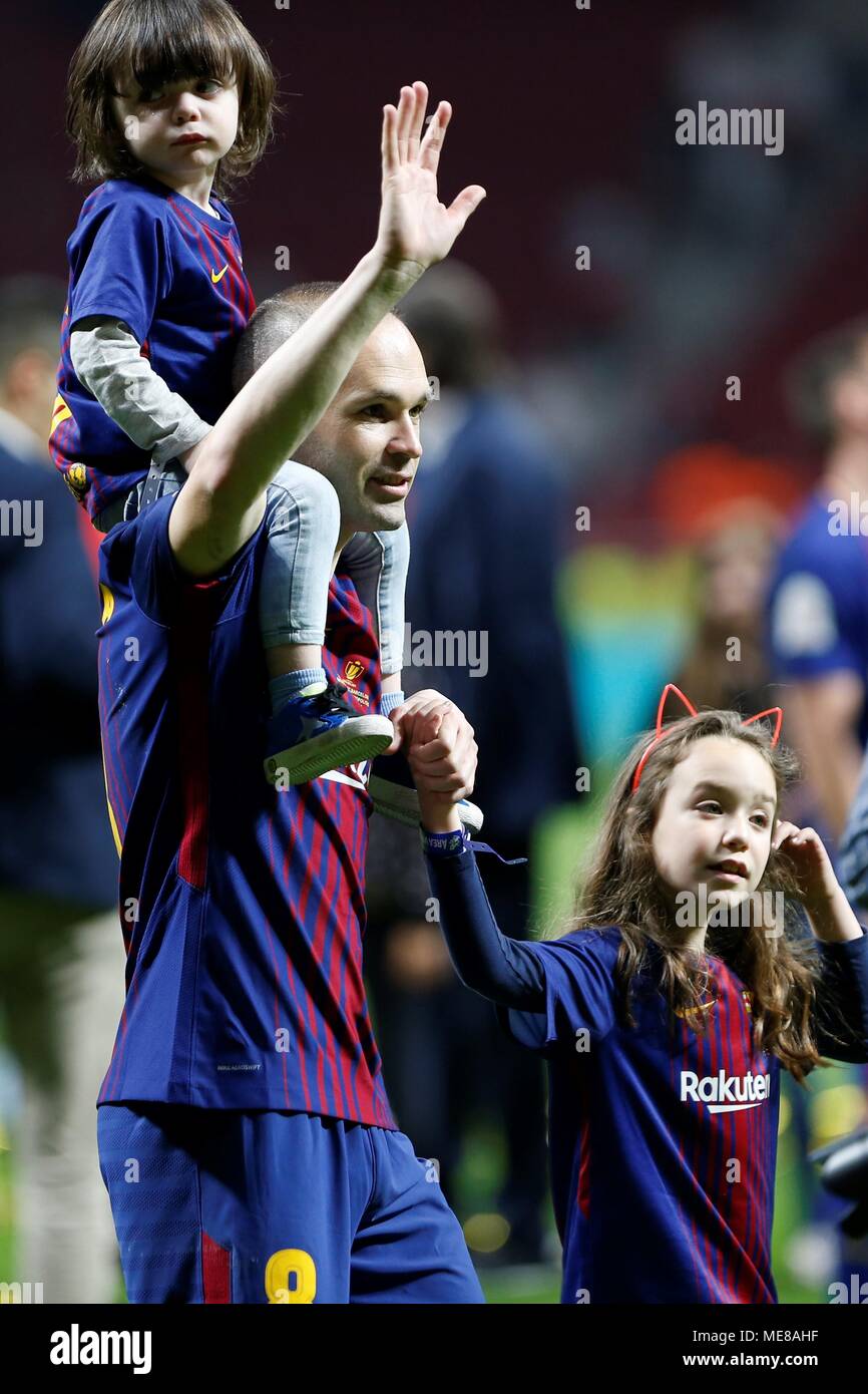 Madrid, 21st April: Andres Iniesta of FC Barcelona and his son Andrea ...