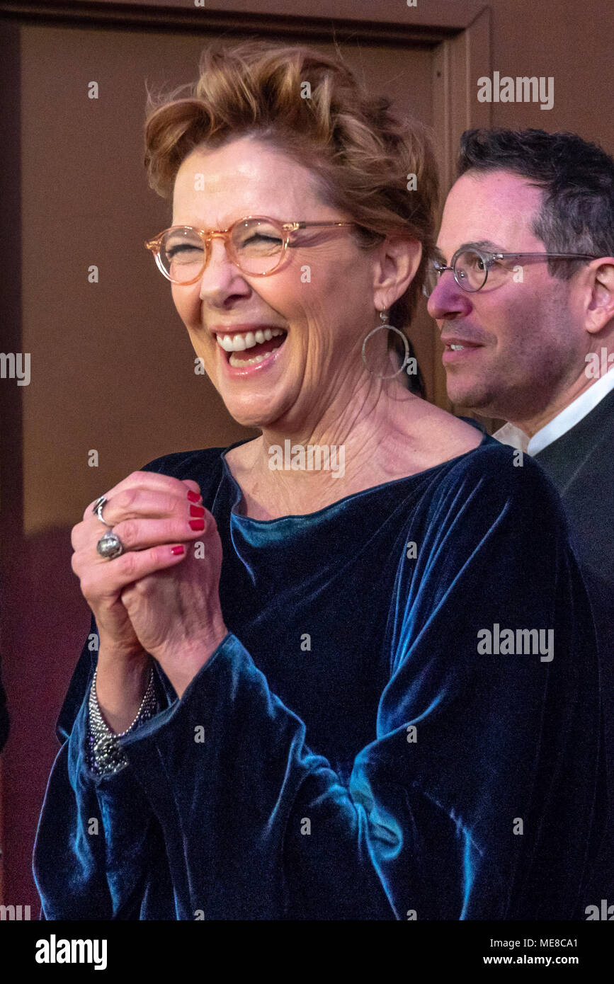 New York, USA, 21 April 2018. (L-R). Actor Annette Bening gestures in ...