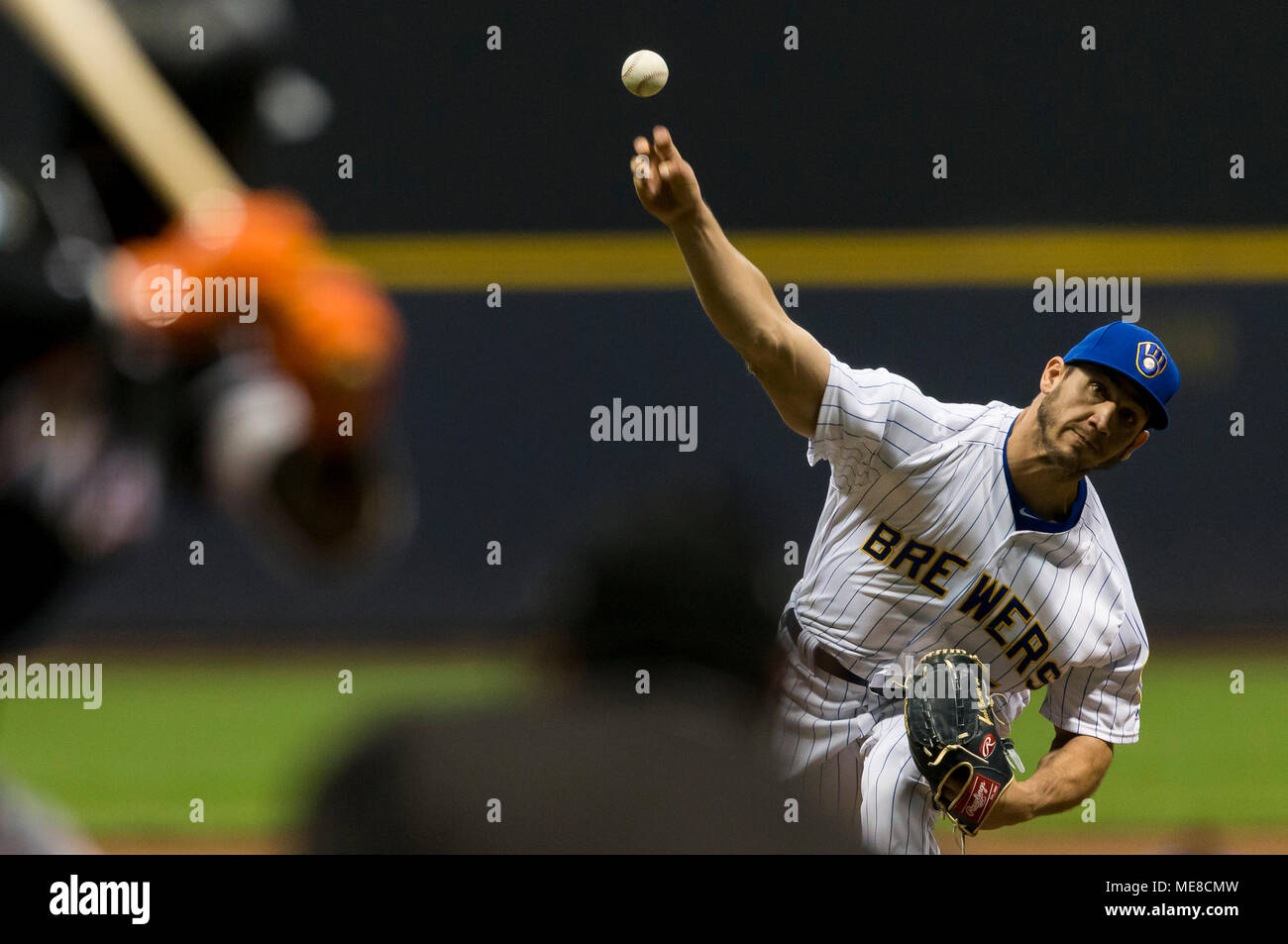 Milwaukee, WI, USA. 21st Apr, 2018. Milwaukee Brewers relief pitcher ...