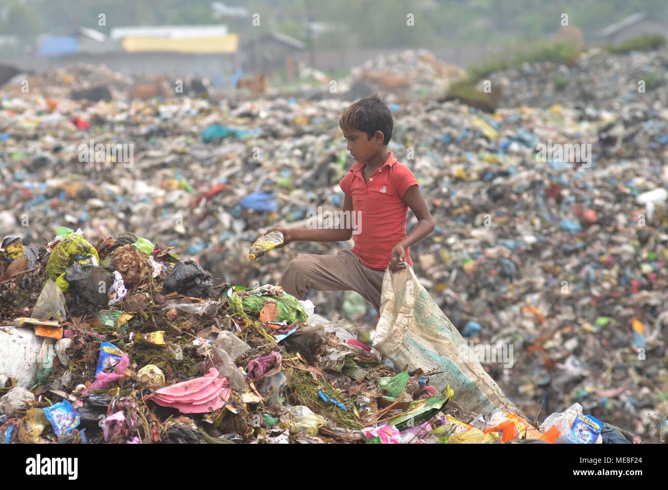 Dimapur, India 22nd April 2018: A young Indian rackpicker search among ...