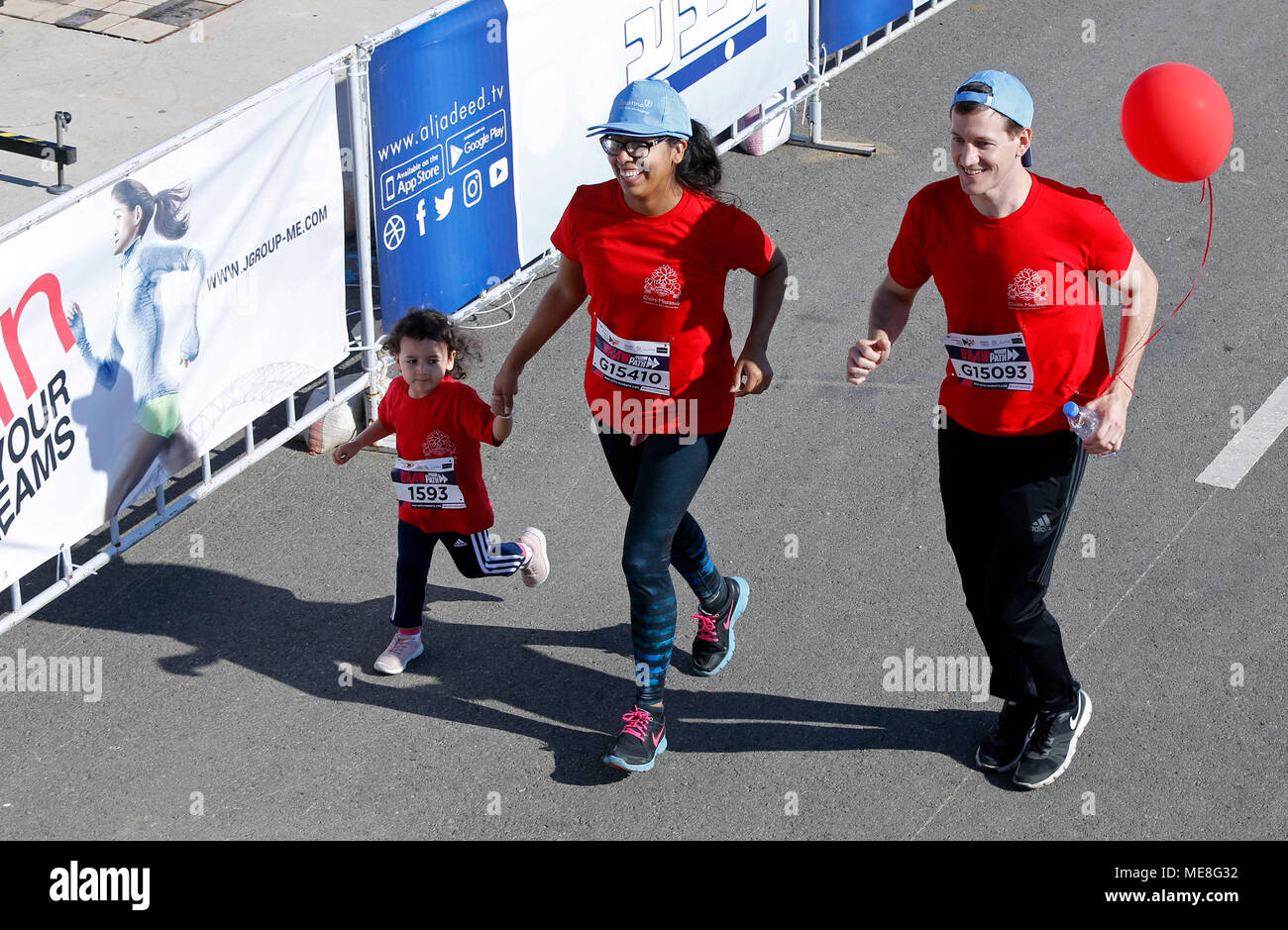 Beirut, Lebanon. 22nd Apr, 2018. A kid runs with her relatives during ...