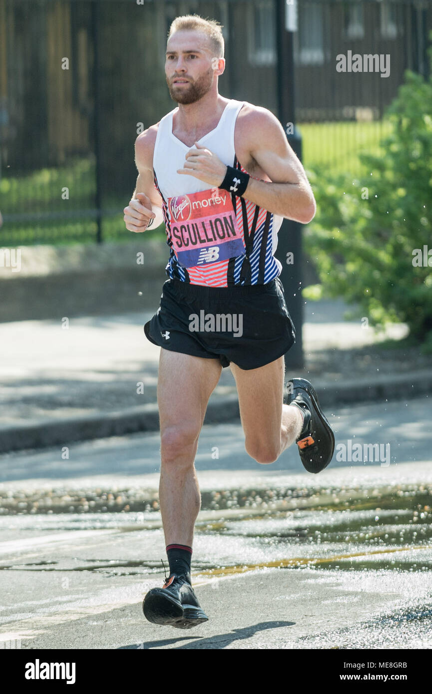 London, UK. 22nd April, 2018. Belfast runner Stephen Scullion passes ...