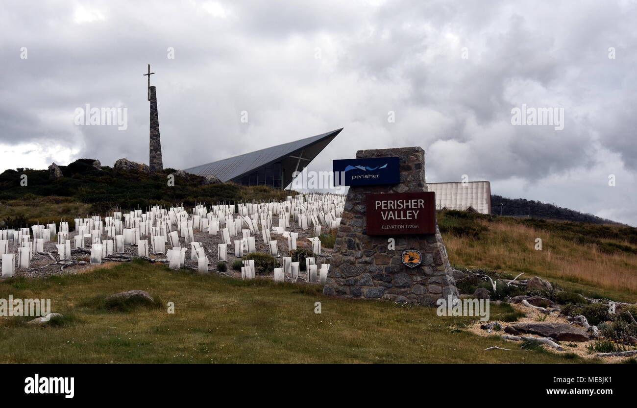 Perisher, Australia - Jan 27, 2018. The sign of Perisher Valley in ...
