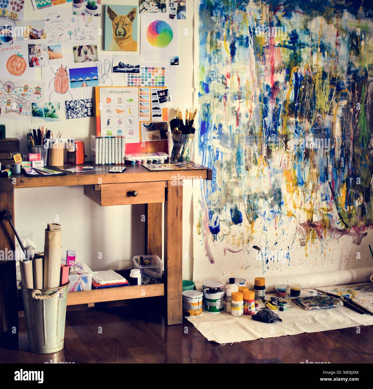 Artist artworks in the workplace hobby pastime Stock Photo - Alamy