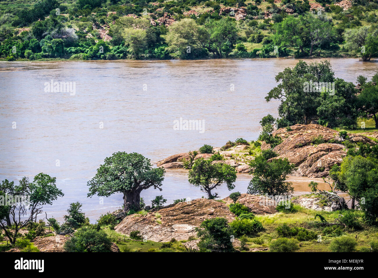 Boundary river between South Africa and Zimbabwe in Mapungubwe national ...