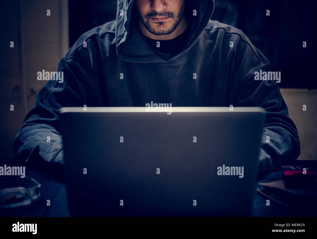 Hacker working on computer cyber crime Stock Photo - Alamy