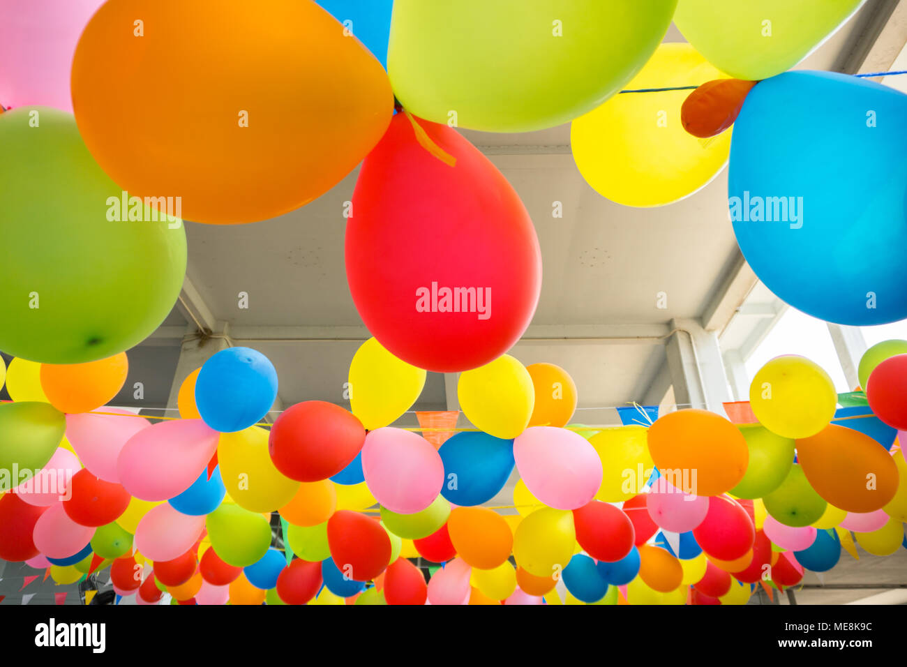 Colorful balloons in background, ants eyes view Stock Photo - Alamy