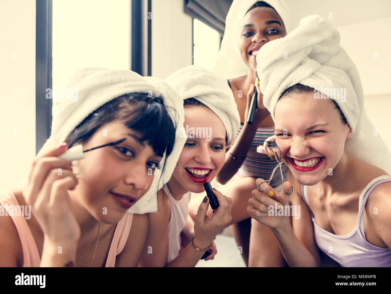 Group of diverse women with makeup cosmetics Stock Photo - Alamy
