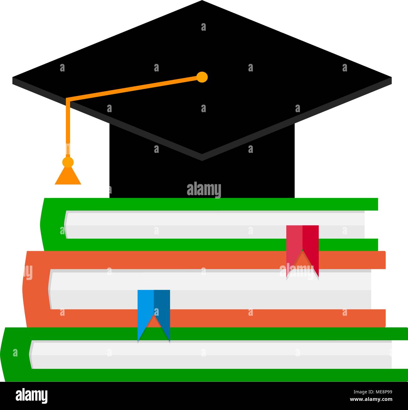 Education flat concept. Book and cap, knowledge study, graduation ...