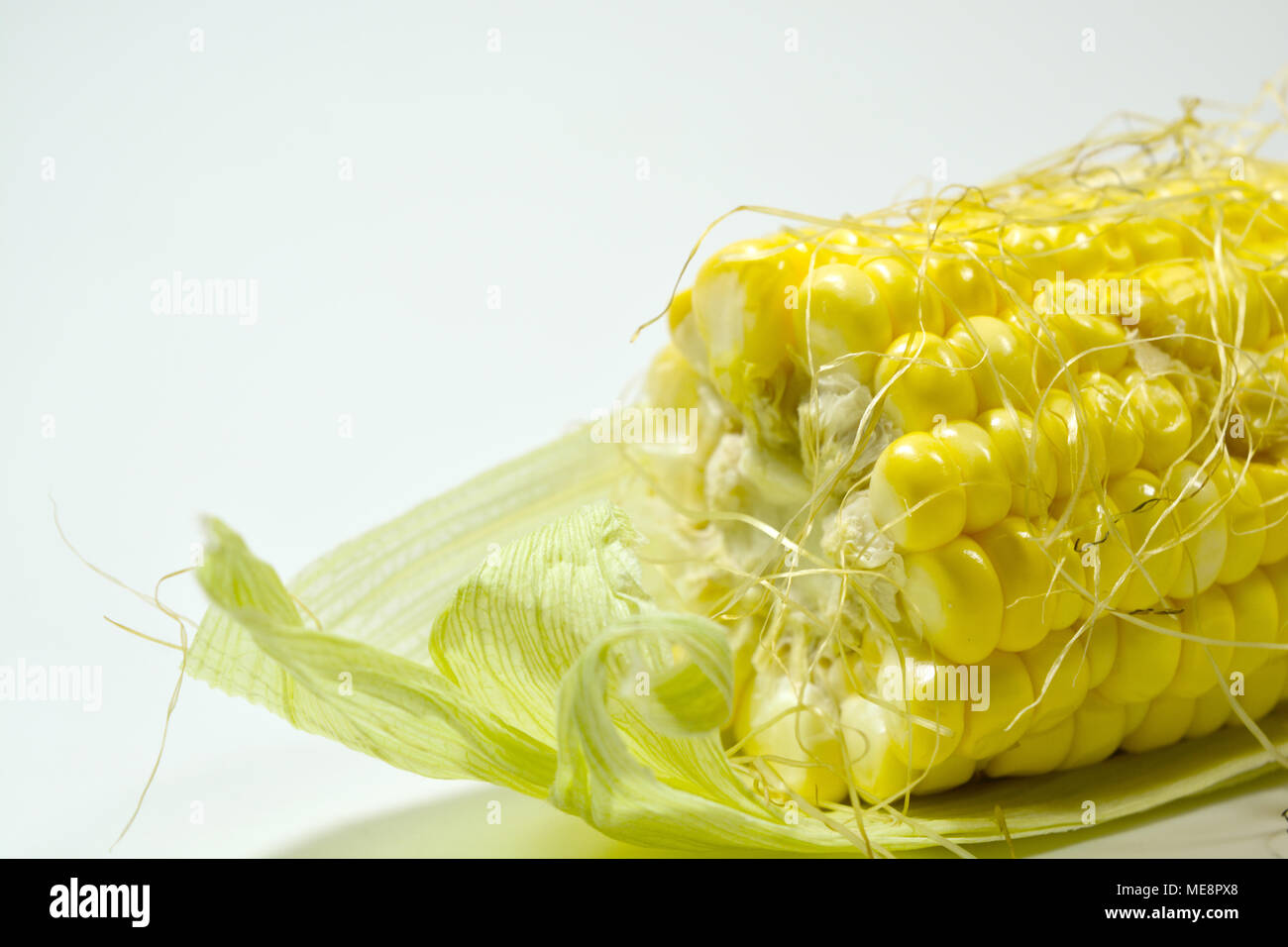 Corn cut into a piece with leaves surrond on white background Stock ...