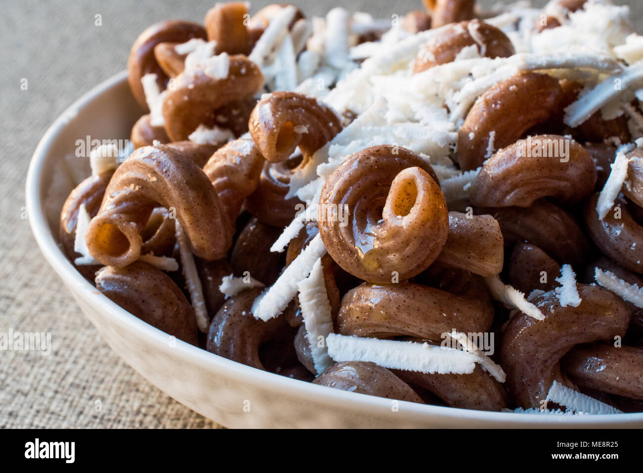 Cooked Whole Wheat Brown Pasta with cheese. Organic Food Stock Photo ...