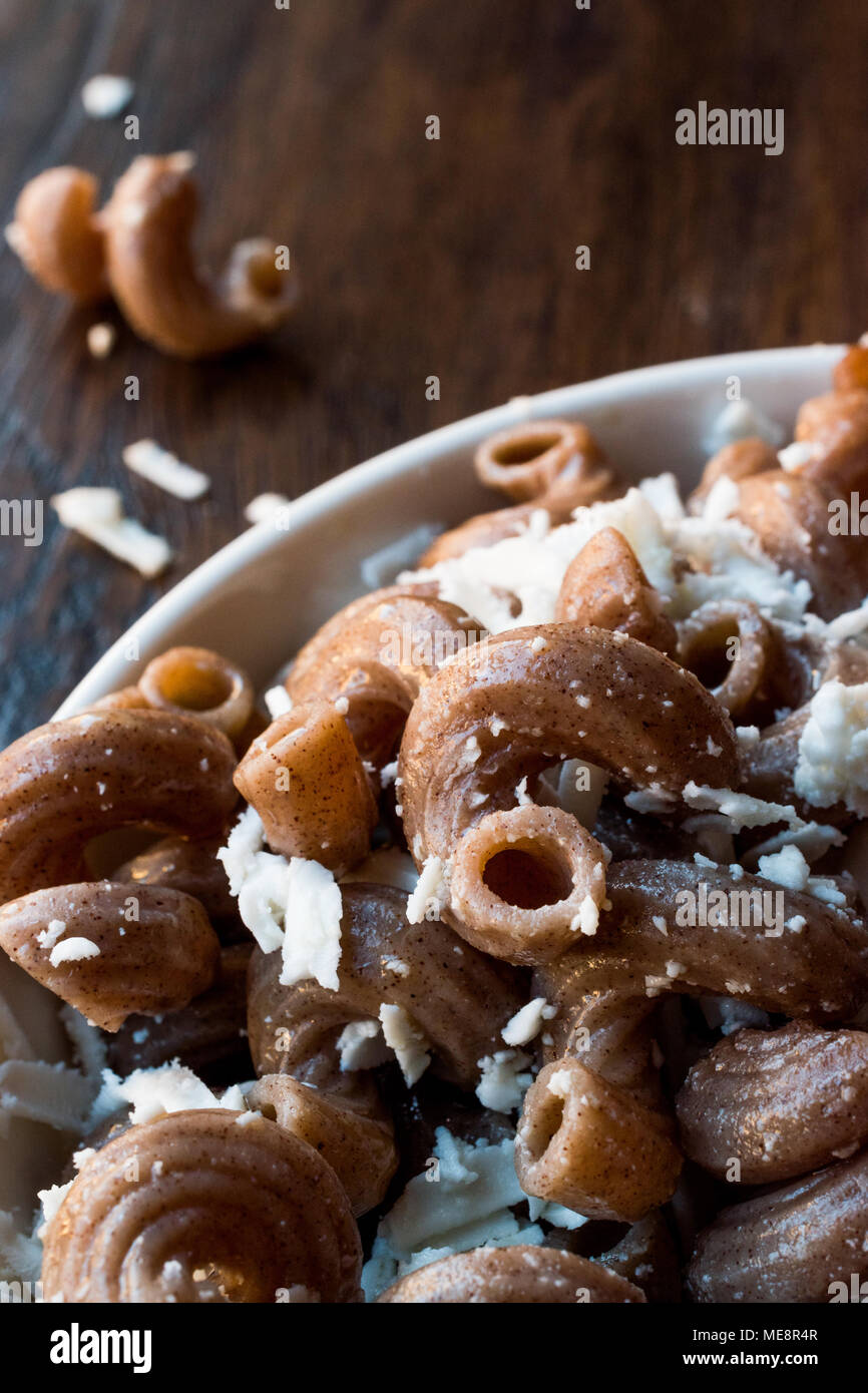 Cooked Whole Wheat Brown Pasta with cheese. Organic Food Stock Photo ...
