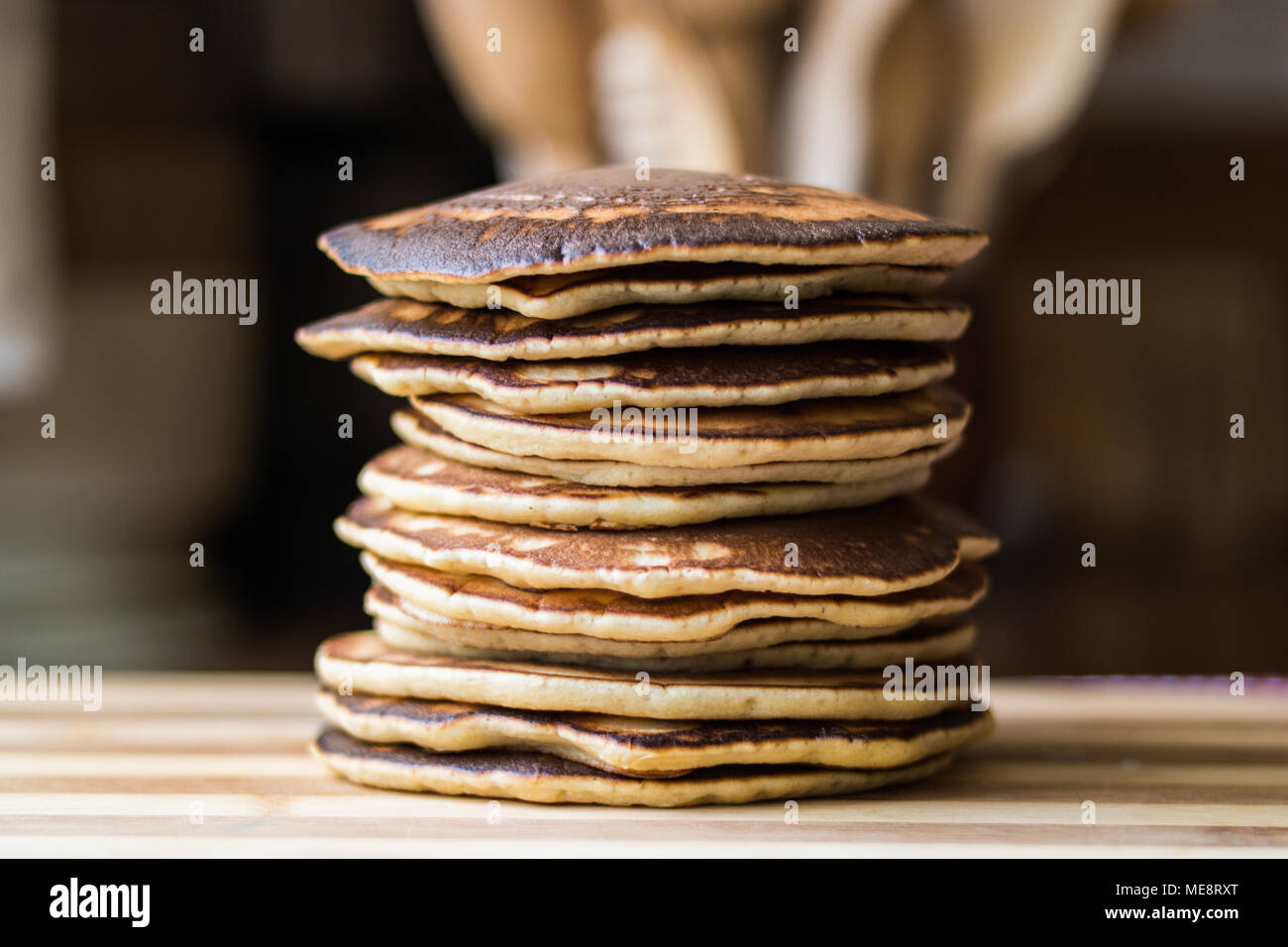 Stack three golden pancakes hi-res stock photography and images - Alamy